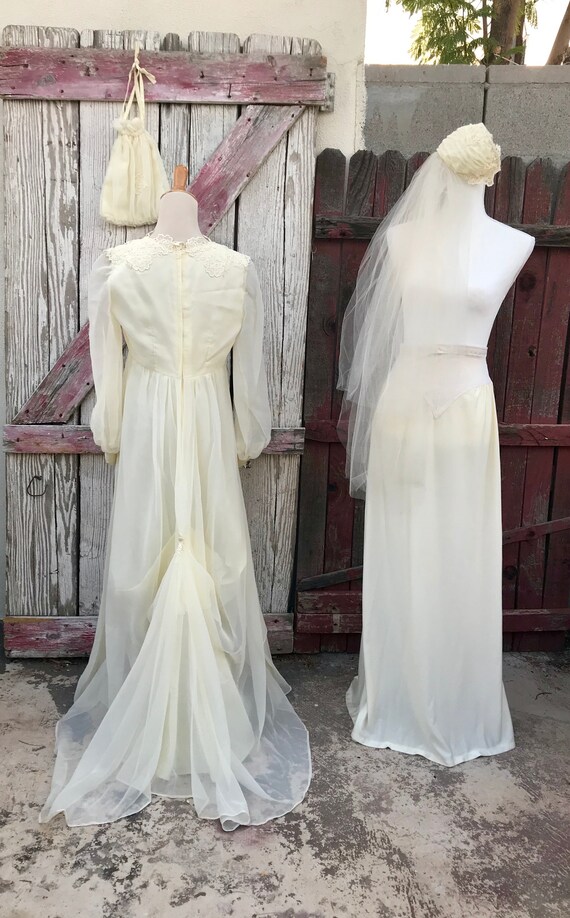 1960s Ivory Chiffon Overlay 4 Piece Matching Wedding … - Gem