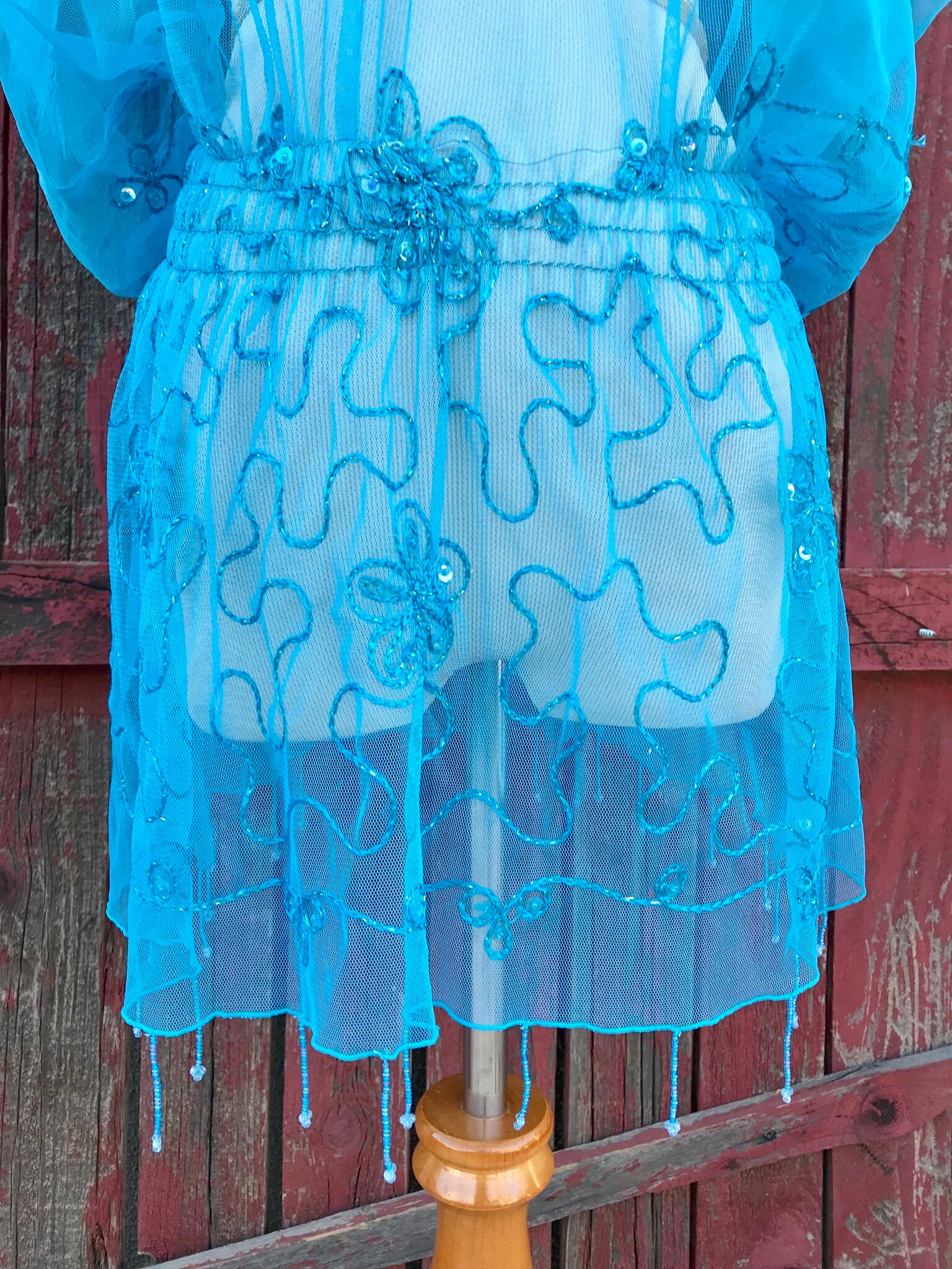 Vintage Sky Blue Sheer Tunic Top Beaded Trim Size Medium - Etsy