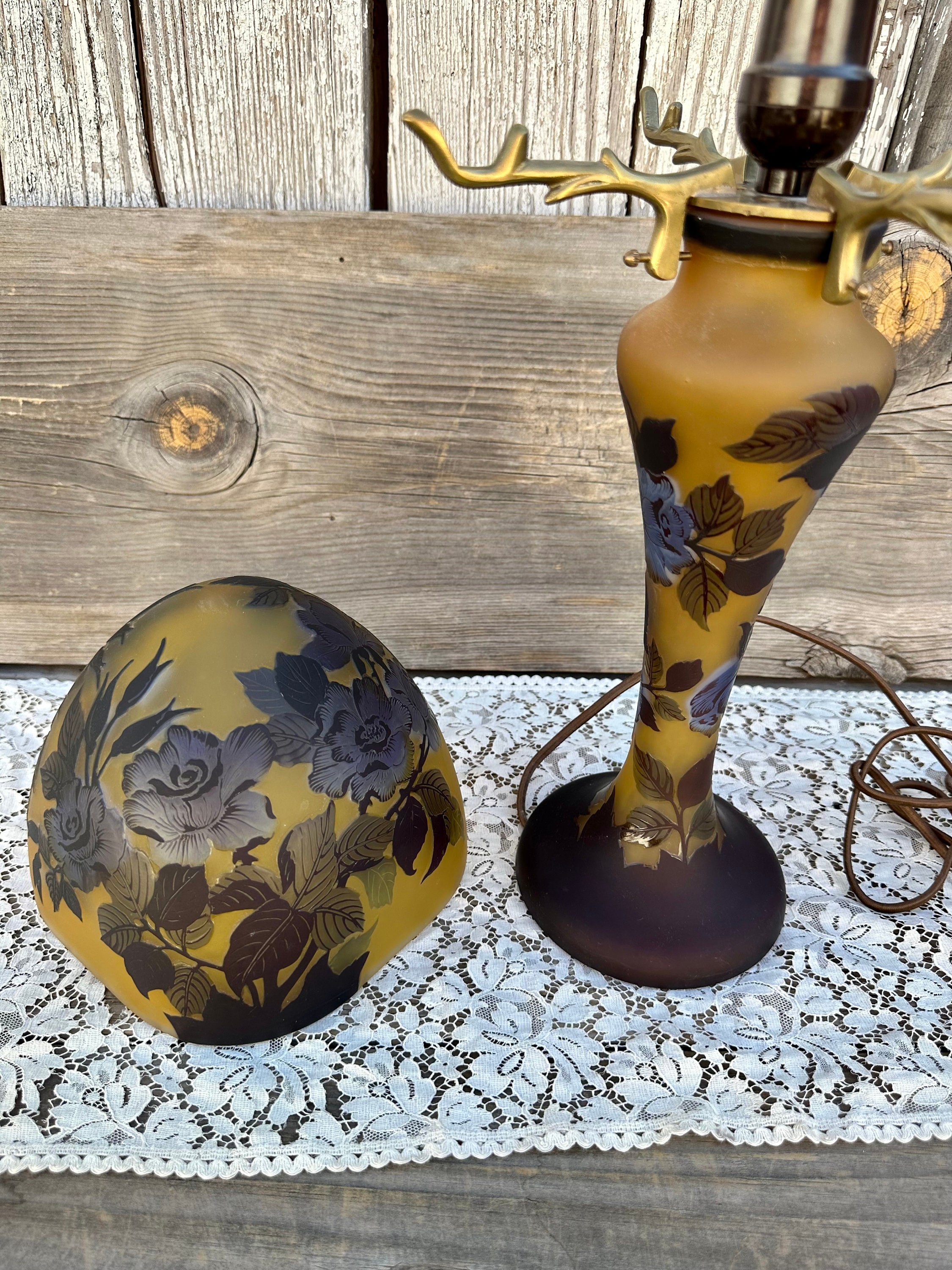 Art Nouveau Galle Style Romanian Glass Mushroom Table Lamp 18" - Etsy