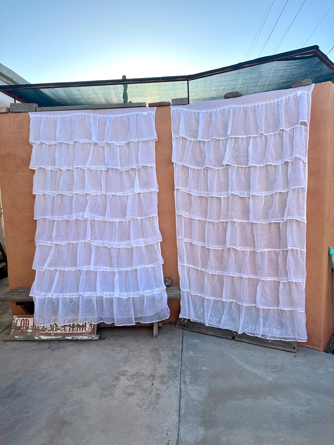 Vintage Tiered Sheer White Ruffled Petticoat Curtain Panels 86 X 50 ...