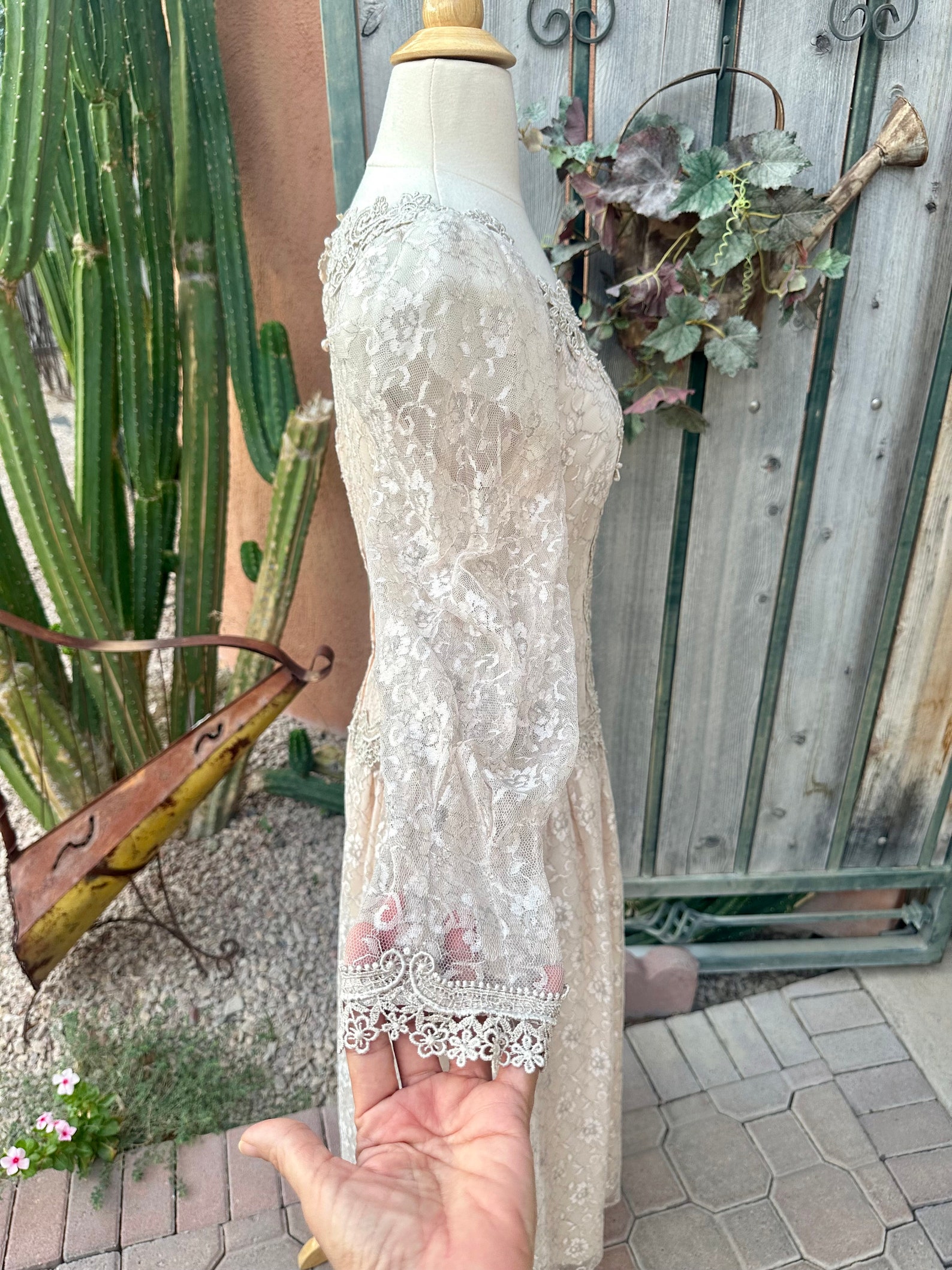 80s Peach Lined Lace Romantic Midi Bridal Dress Cachet by Bari Protas ...