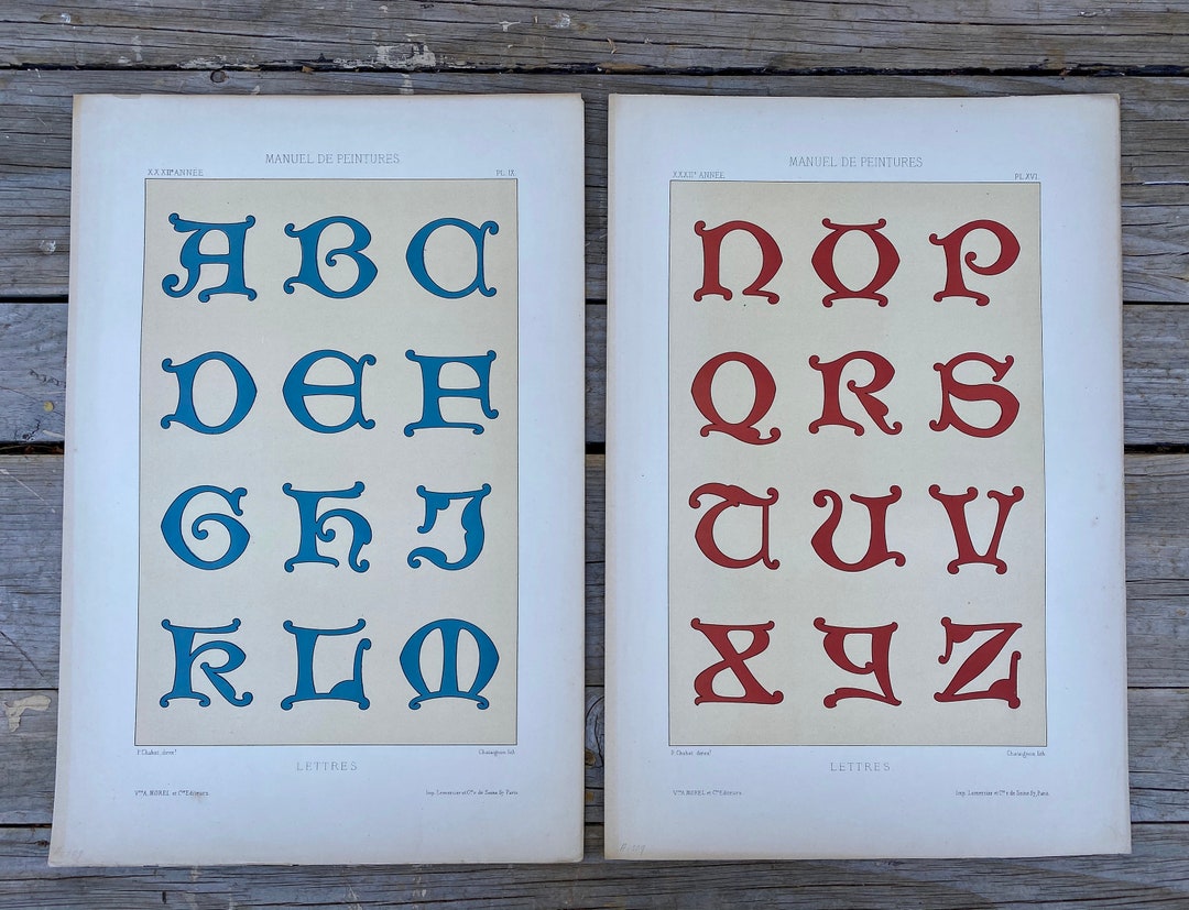 SALE Antique 1800s Pair of 2 ALPHABET French Lettres Chromolithographs ...