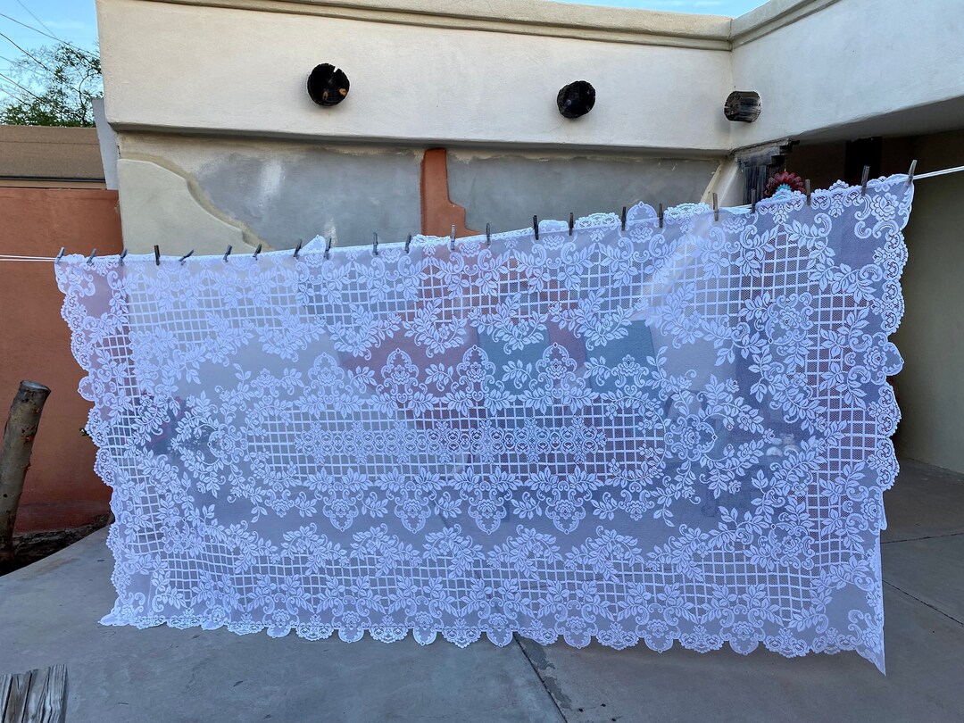 1980s Vintage White Floral Trellis Lace Centerpiece Tablecloth 116" X ...