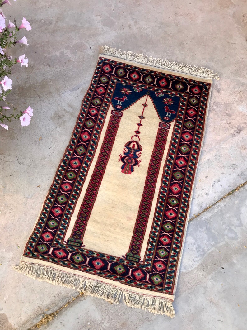 Vintage Pakistan Prayer Rug Hand Knotted Wool Traditional - Etsy