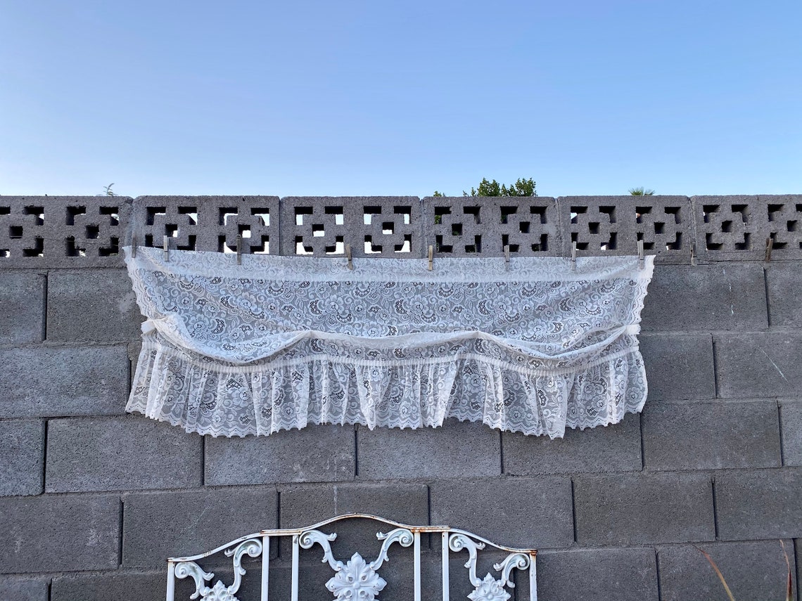 Vintage Beige Floral Lace Queen Ann Festoon Gathered Valance - Etsy