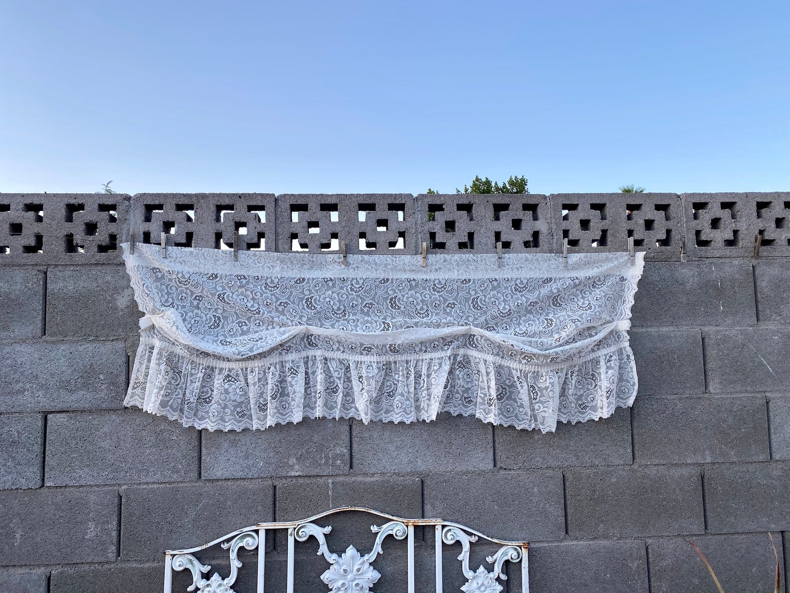 Vintage Beige Floral Lace Queen Ann Festoon Gathered Valance - Etsy