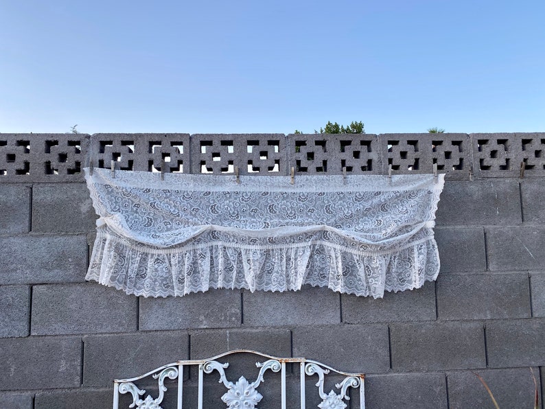 Vintage Beige Floral Lace Queen Ann Festoon Gathered Valance - Etsy