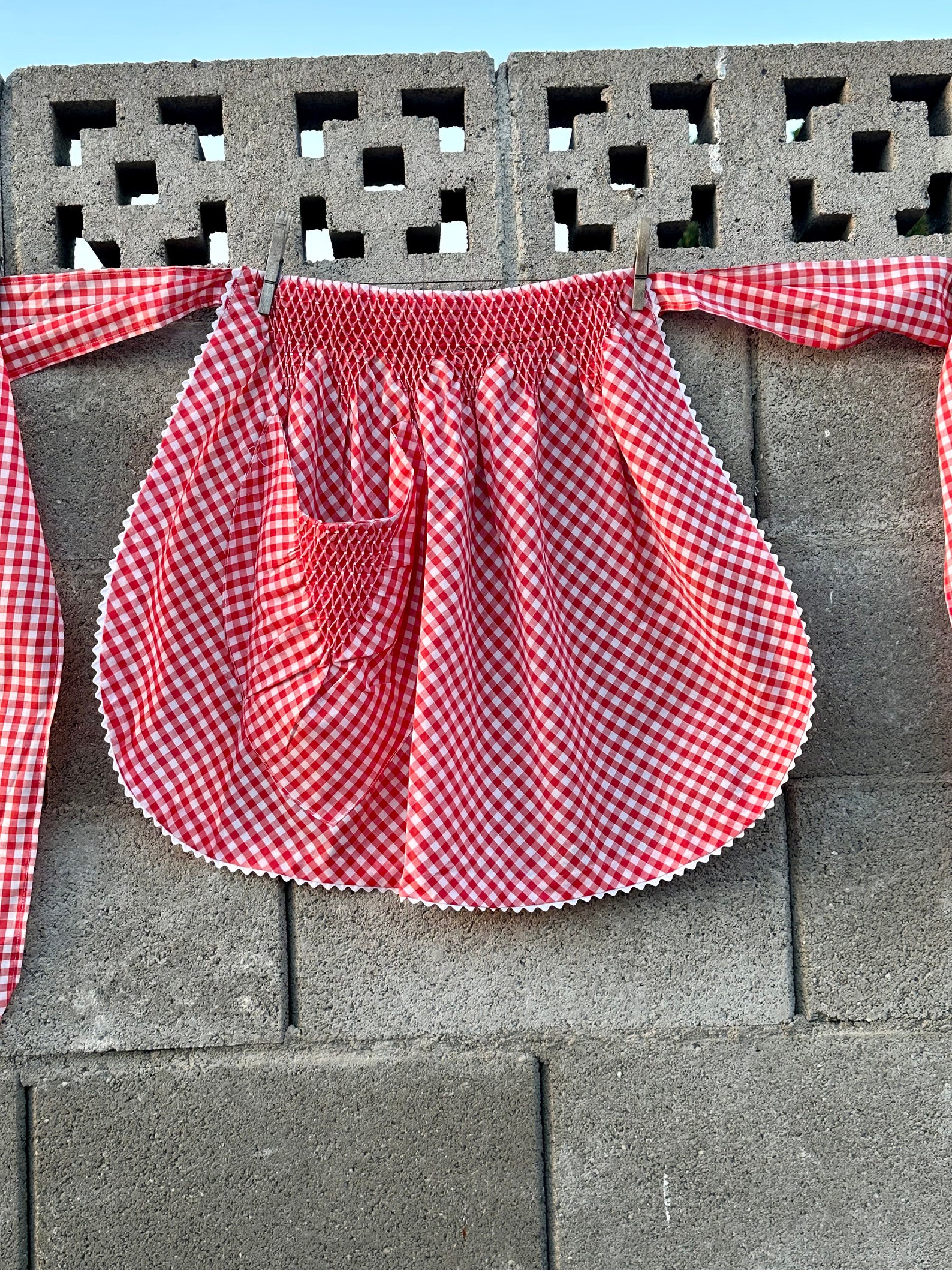 1960s Mid Century Half Apron Red N White Gingham Smocked Embroidery ...