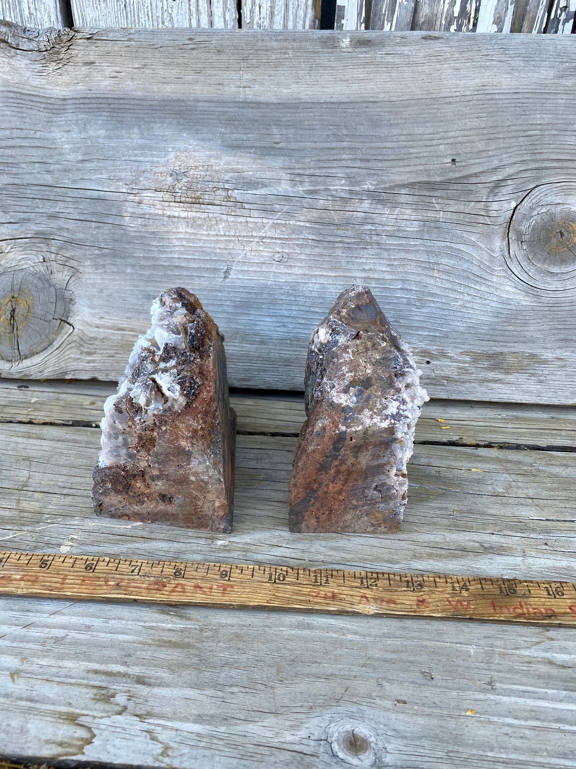 Quartz Crystal Sliced Bookends in Rusty Rock Matrix Library Decor 11 ...
