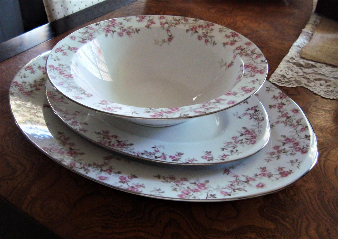 Vintage Sango China Japan 3 Piece Serving Set Somerset Pink Roses ...