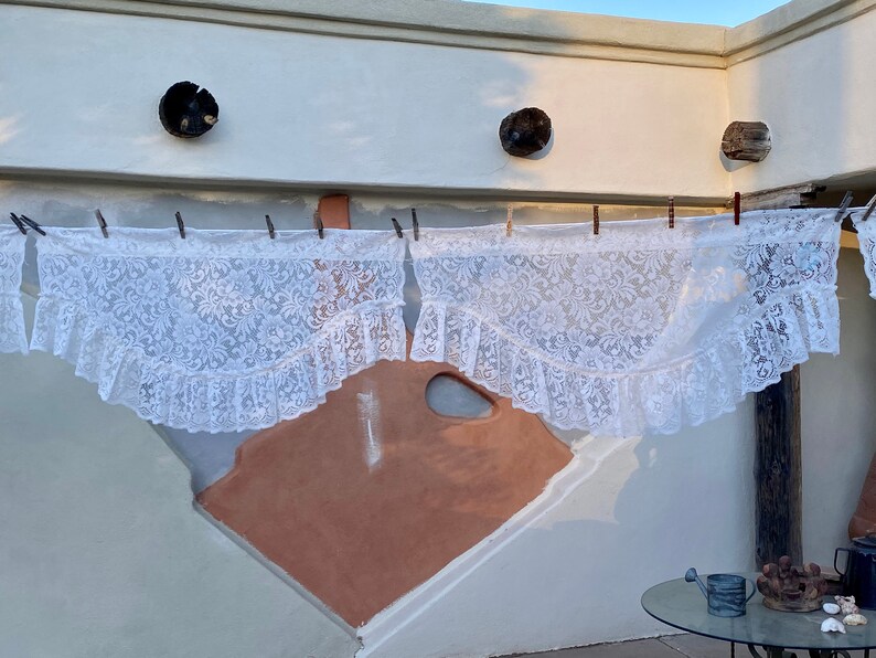 4 Piece Vintage White Lace Swags Valances Window Treatment Set | Etsy