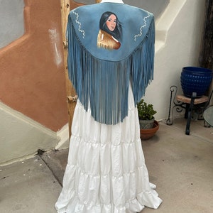 Vintage Blue Suede Hand Painted Southwest Style Fringed Draped Shoulder ...