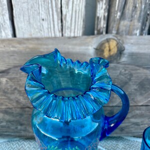 Antique Enameled Blue Glass Lemonade Set Pitcher With 5 Glasses - Etsy
