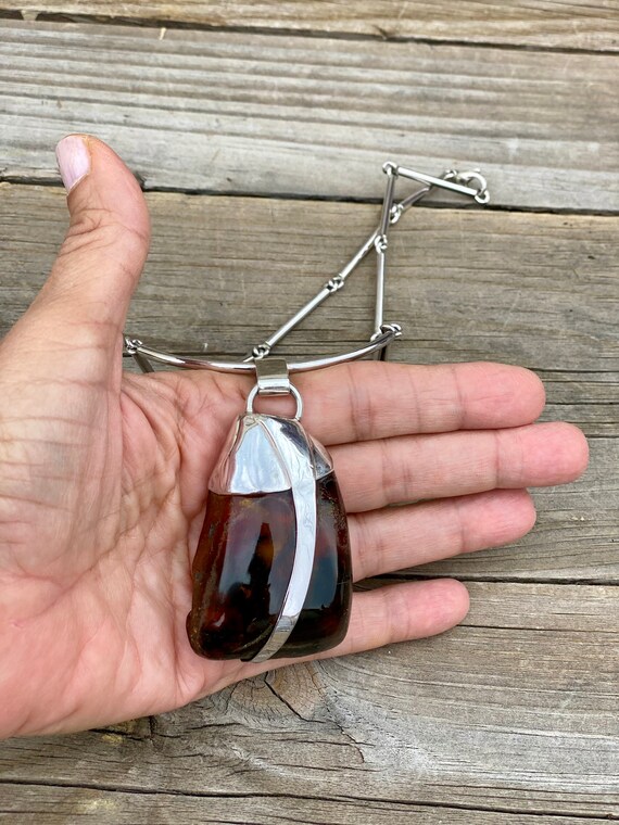SALE 1970s LARGE Natural Baltic Amber Artistic Neckla… - Gem