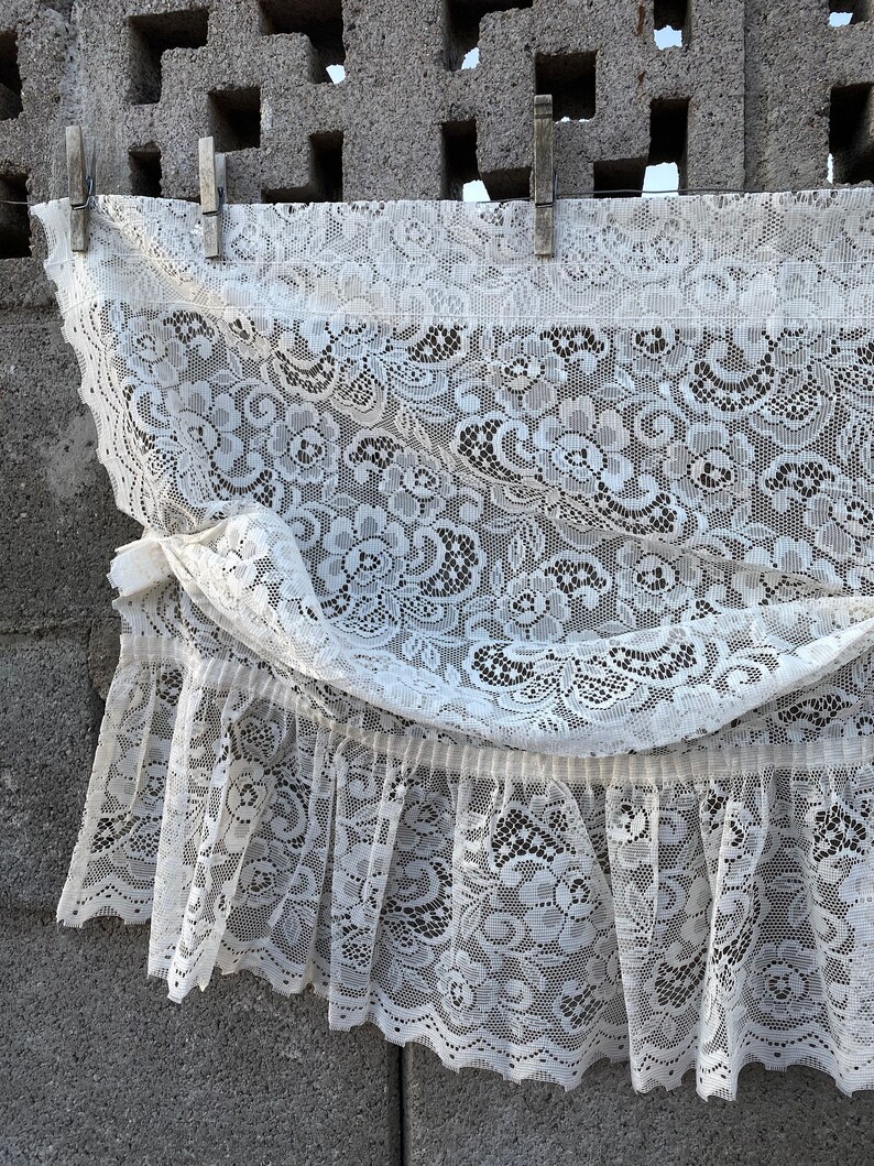 Vintage Beige Floral Lace Queen Ann Festoon Gathered Valance - Etsy