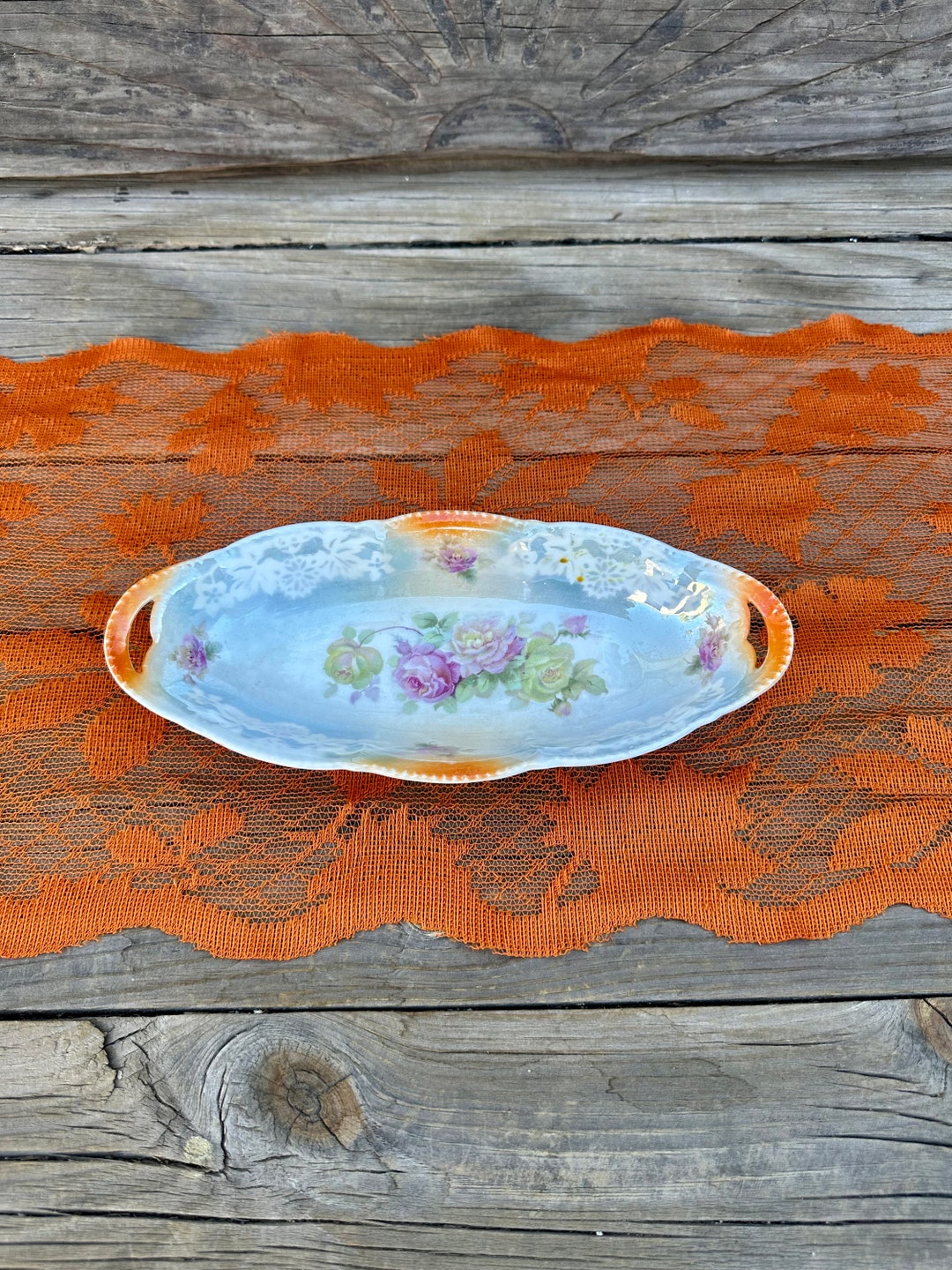 Vintage Handpainted Roses Relish Serving Dish Made in Germany ...