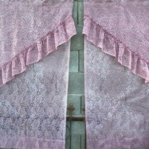 Pair of 2 Vintage 80s Dusty Pink Faded Lace Curtain Panels Attached ...