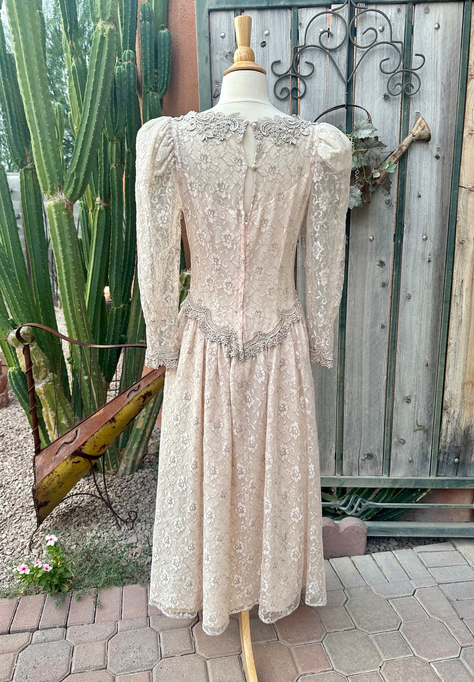 80s Peach Lined Lace Romantic Midi Bridal Dress Cachet by Bari Protas ...