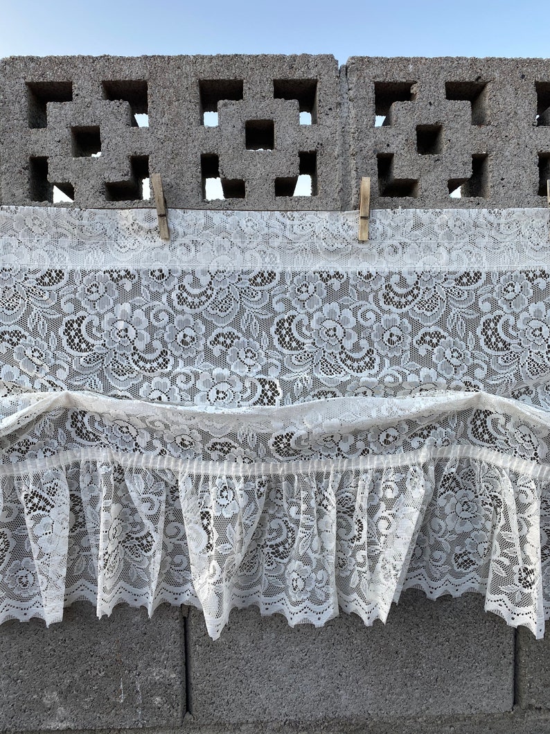 Vintage Beige Floral Lace Queen Ann Festoon Gathered Valance - Etsy