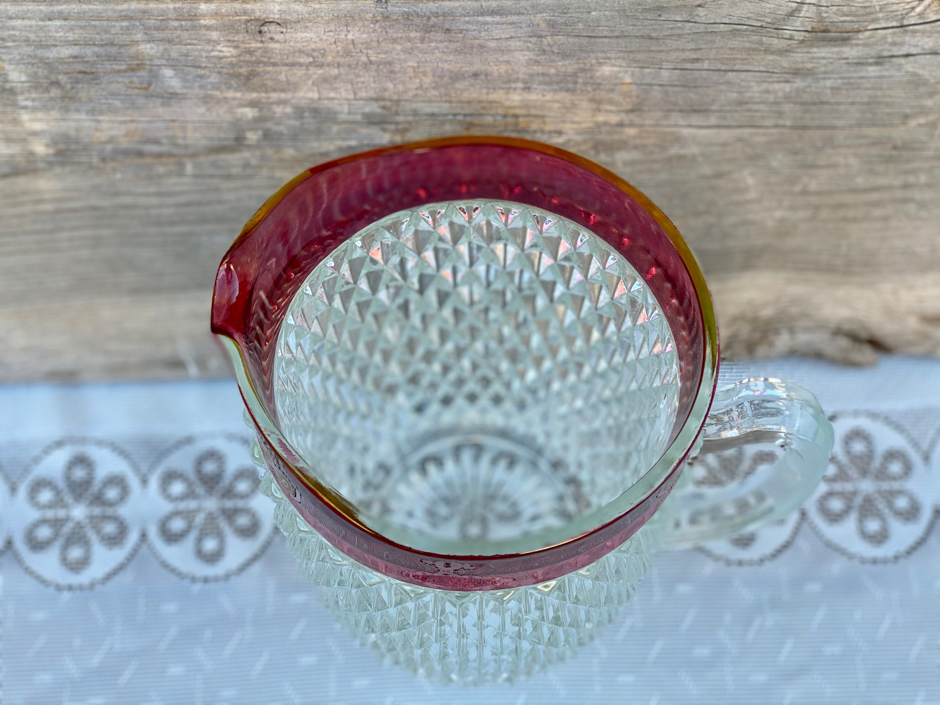 Mid Century Vintage 7.5" Pitcher Diamond Point Ruby by Indiana Glass - Etsy