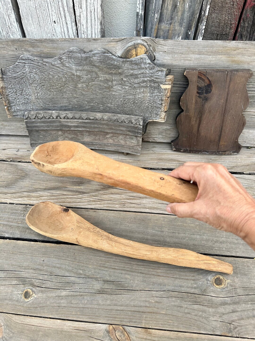 Pair of 2 Rustic Vintage Hand Carved Wood Primitive LARGE Spoons - Etsy