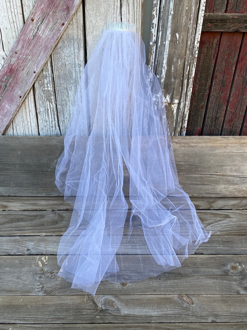 80s Vintage White 2 Tier Hip Length Wedding Veil Rhinestone - Etsy