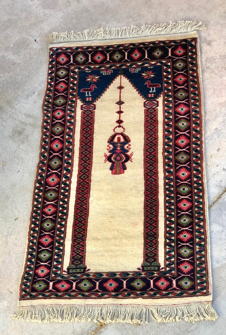 Vintage Pakistan Prayer Rug Hand Knotted Wool Traditional - Etsy