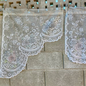 3 Piece Valance N Swags White Lace Curtain Set Pastel Accents - Etsy