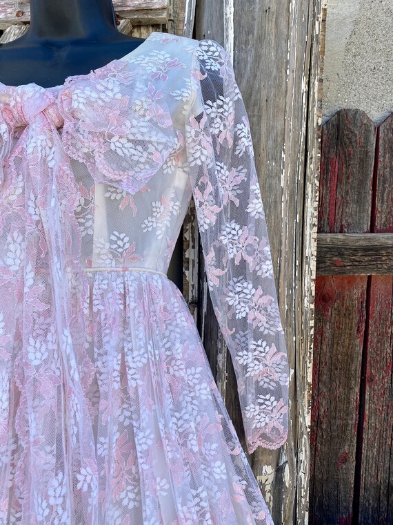 1950s Pink & White Lace Fit N Flare Full Length Gown … - Gem