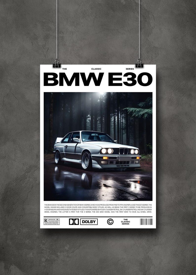 BMW E30 Poster A4 Digital File, Classic Car Wall Art, Motorsport Decor, Vintage BMW Print ...