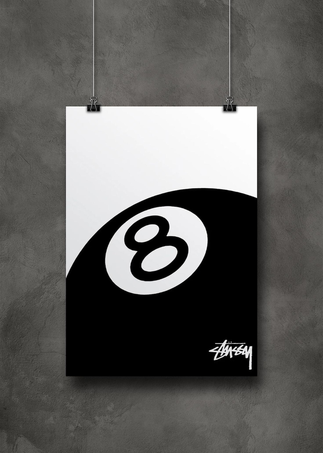 8 Ball Poster, Stussy-inspired Wall Art Print, A4 Black & White ...