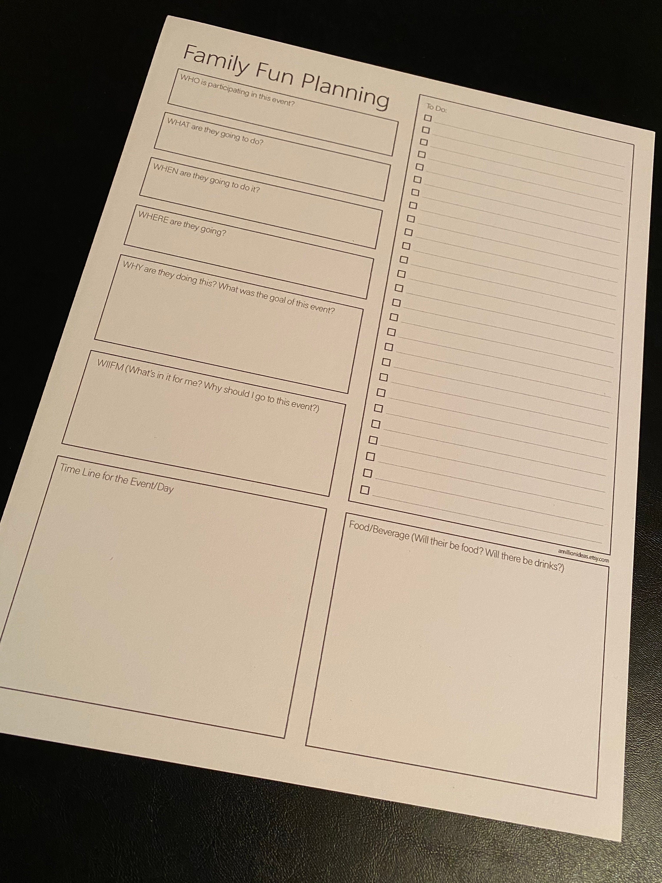 Family Fun Event Planning Work Sheet - Etsy