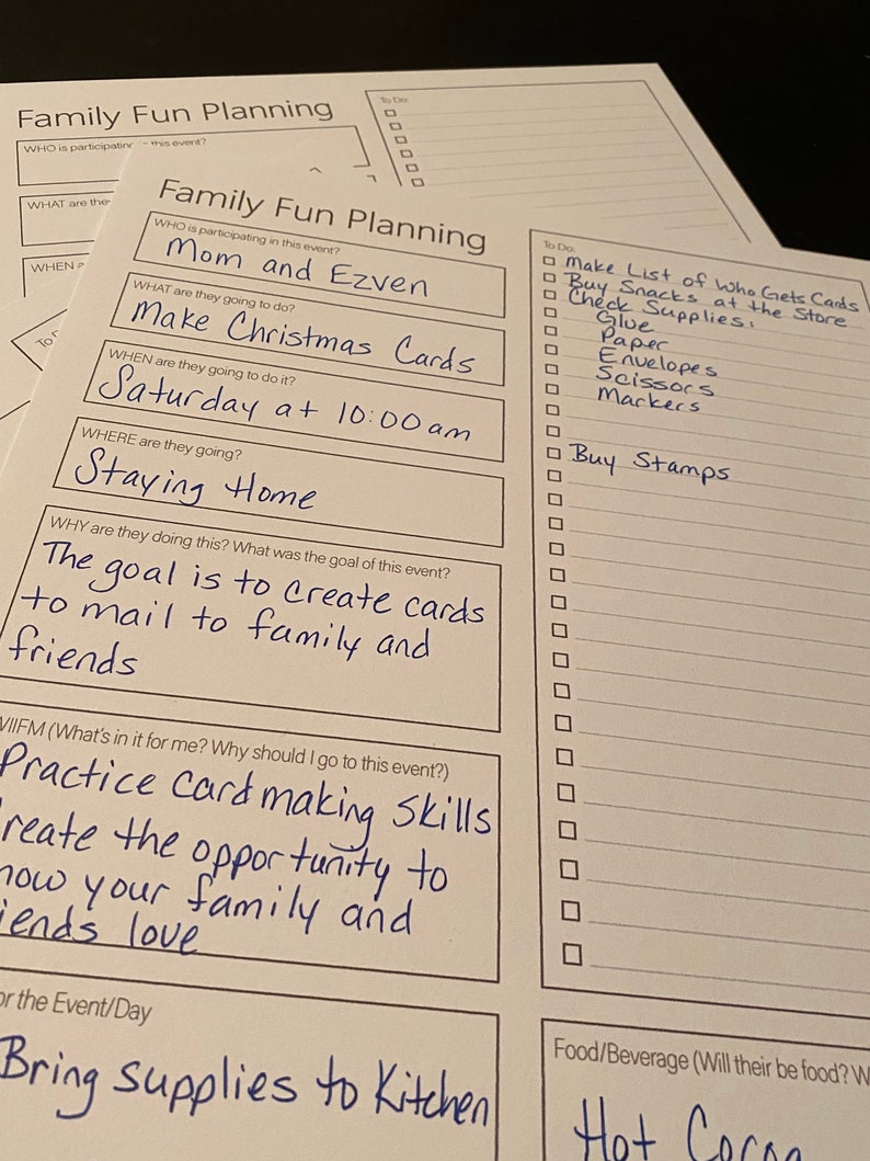 Family Fun Event Planning Work Sheet - Etsy