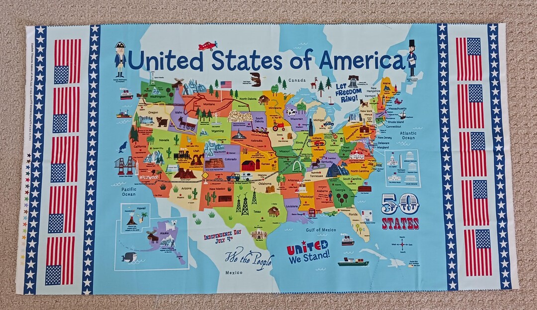 USA Map Fabric Panel by Timeless Treasures Fabrics of Soho - Etsy