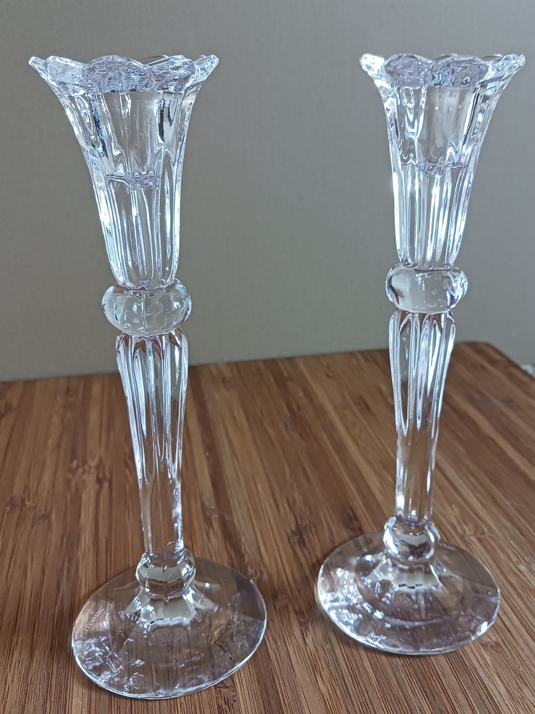 Clear Cut Glass Taper Candlestick Holders Set of 2 - Etsy