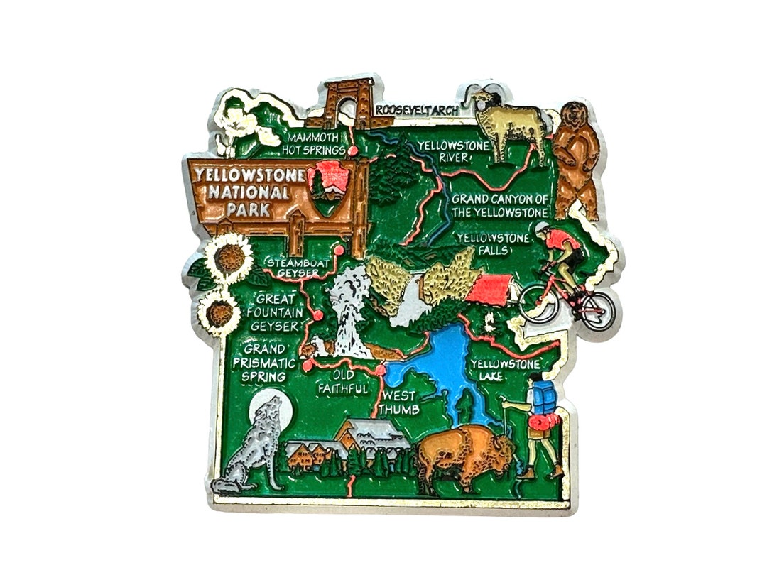Vintage Yellowstone National Park Map Refrigerator Magnet - Etsy
