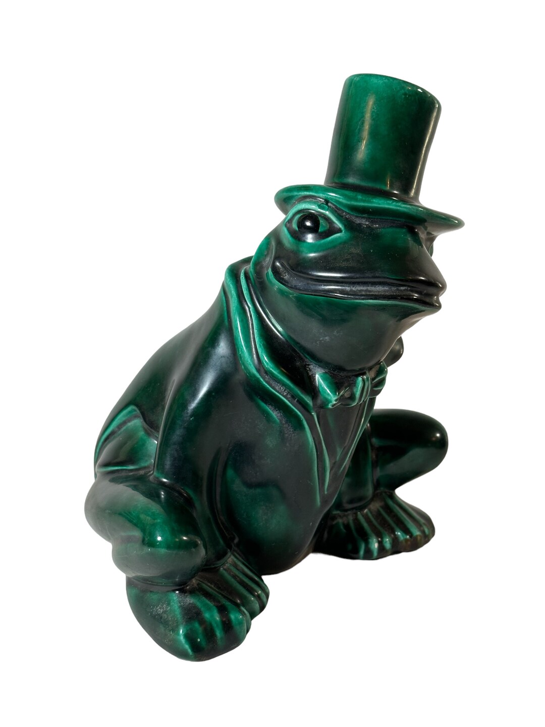 RARE Enchanto Large Frog Top Hat Bow Tie Dark Green Drip Glaze - Etsy
