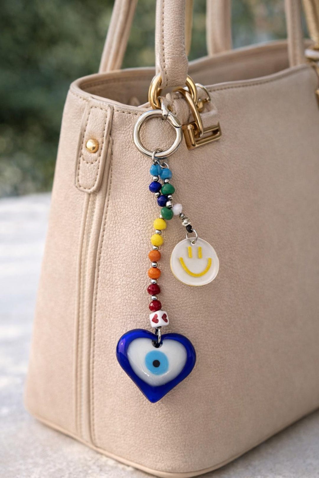 Evil Eye Beaded Bag Charm: Smiley Face, Stainless Steel, Greek Gift - Etsy
