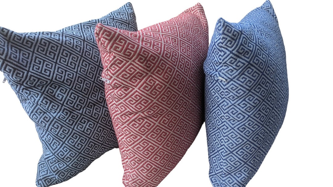 Greek Key Cushion Cover - 40 Cm X 40 Cm - Cotton Fabric - Etsy