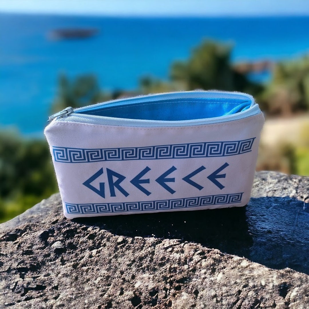 Made in Greece Pouch - Greek Key - Handmade Zipper Bag With Greek ...