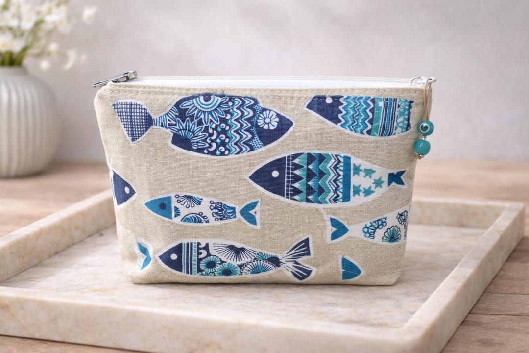 Fabric Fish Makeup Bag: Handmade Cotton Cosmetic Pouch - Etsy