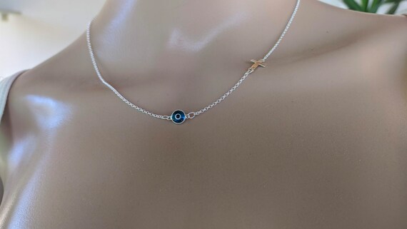 Silver Evil eye cross necklace sterling silver Greek jewelry | Etsy