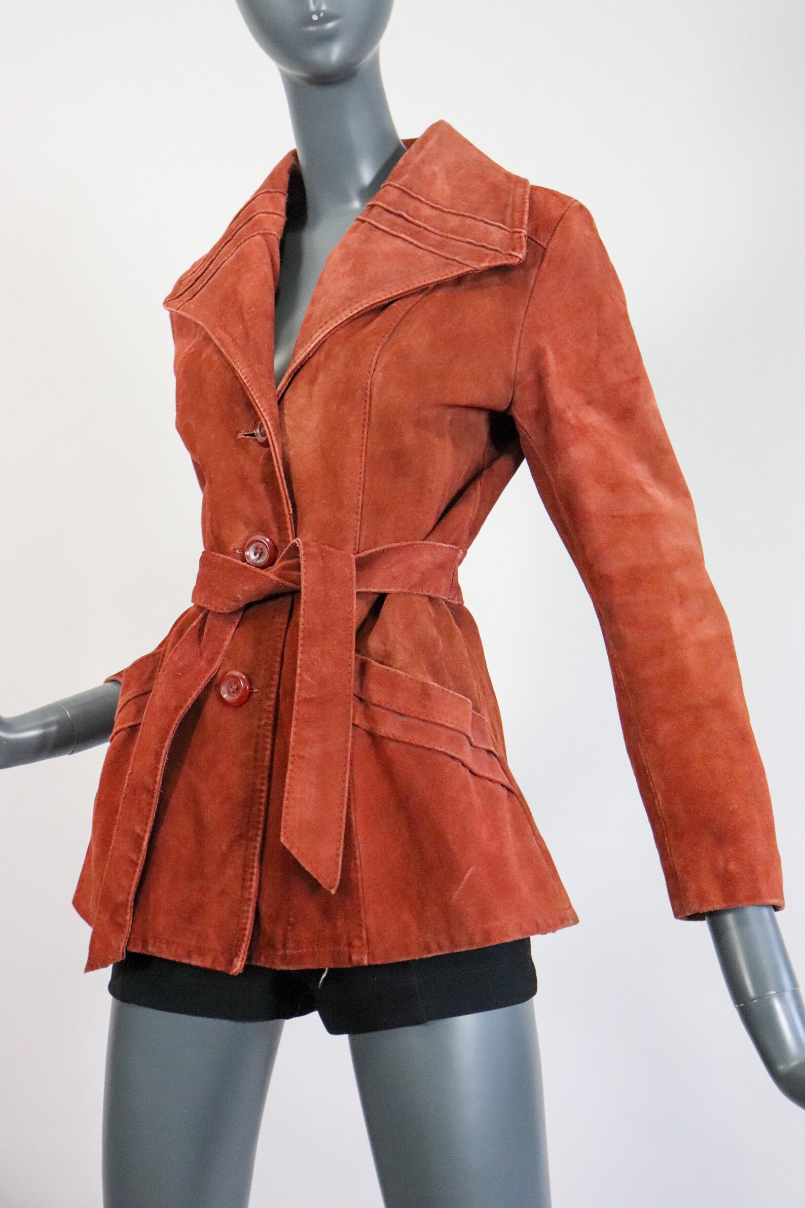 70s Suede Jacket 1970s Fitted Leather Coat Warm Brown Belted | Etsy