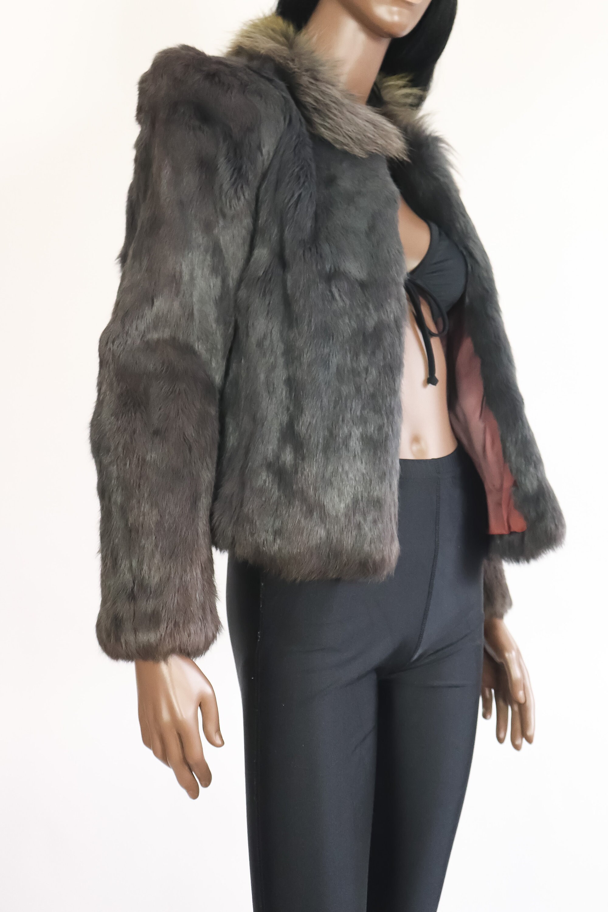 Glam Fur Coat Rabbit Fox Blue Gray Furry Plush Jacket 80s | Etsy