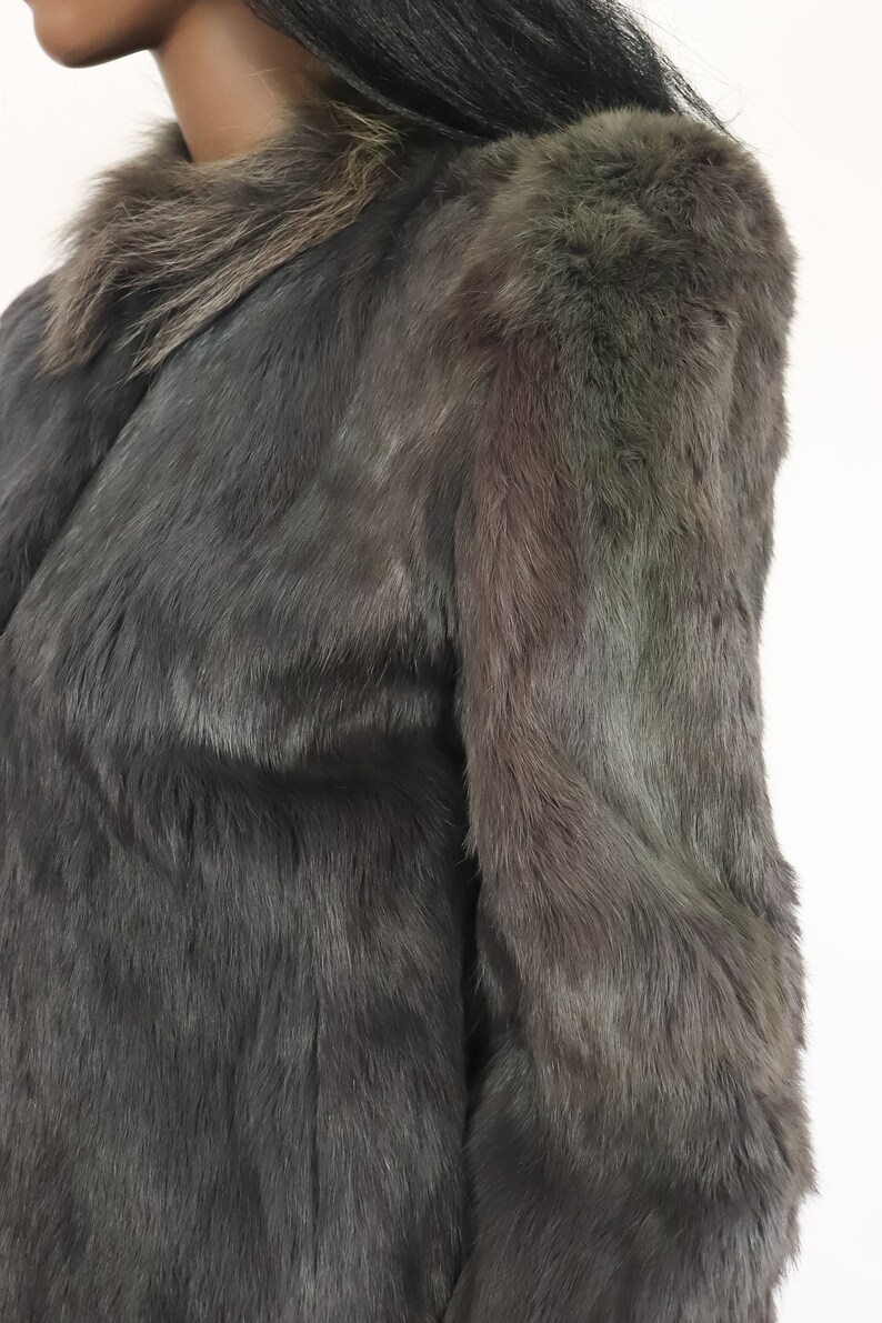 Glam Fur Coat Rabbit Fox Blue Gray Furry Plush Jacket 80s | Etsy