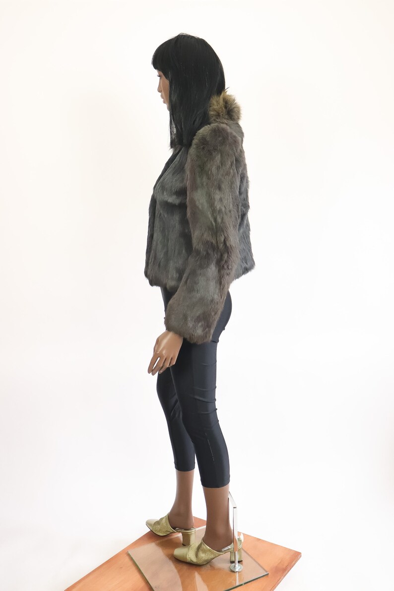 Glam Fur Coat Rabbit Fox Blue Gray Furry Plush Jacket 80s | Etsy