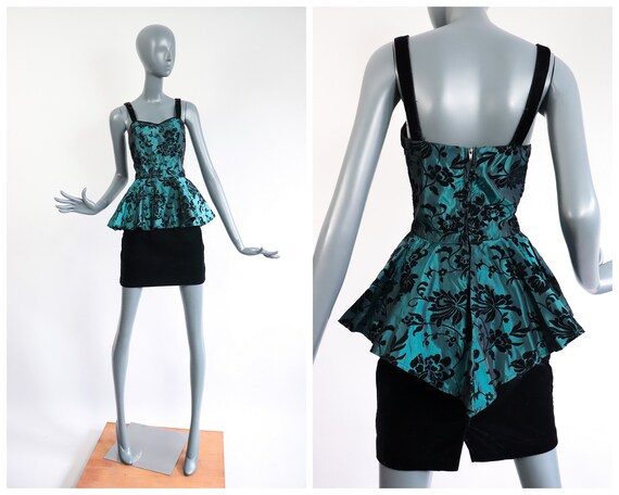 1980s Party Dress 80s Prom Mini Velvet Burnout Green | Etsy