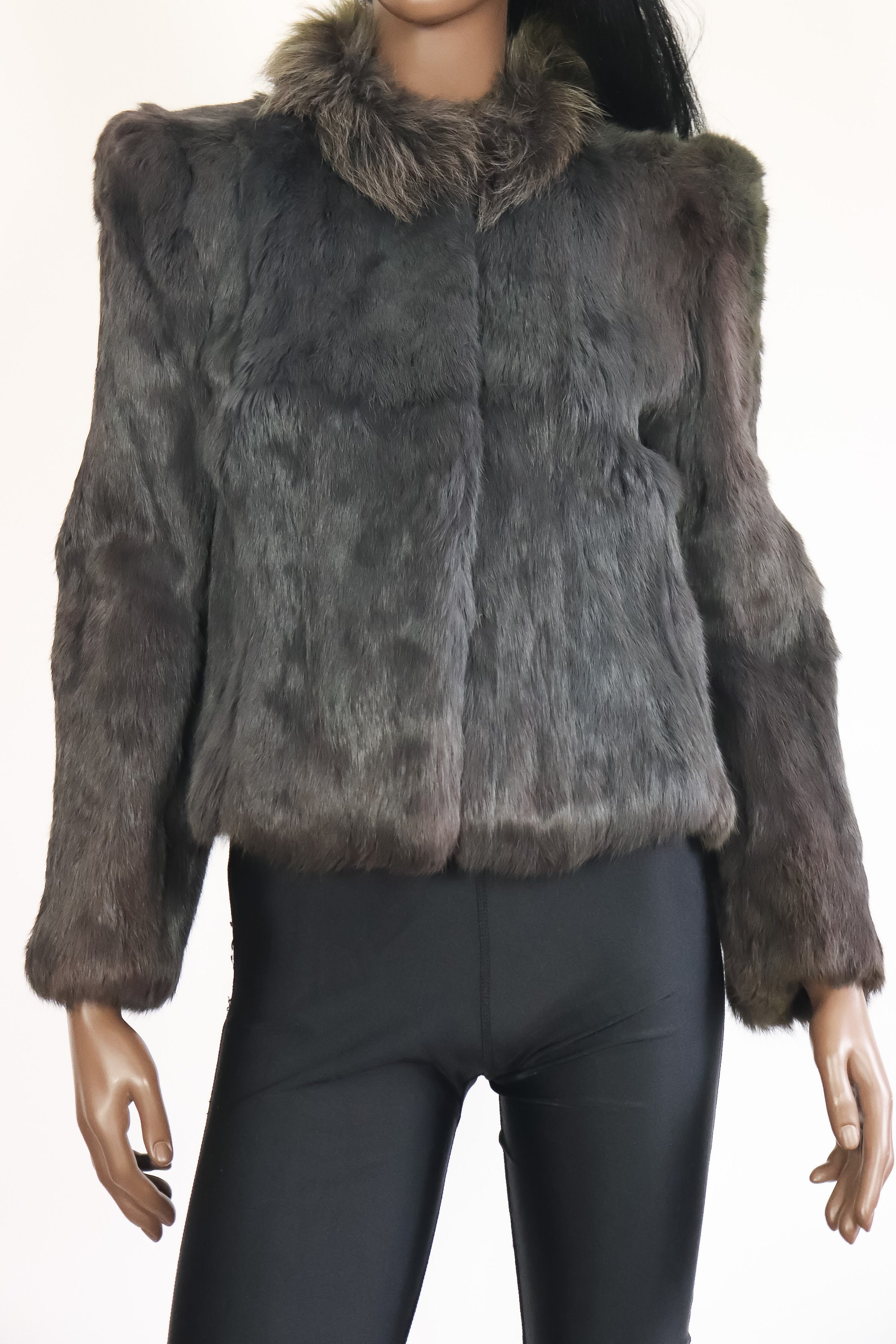 Glam Fur Coat Rabbit Fox Blue Gray Furry Plush Jacket 80s | Etsy