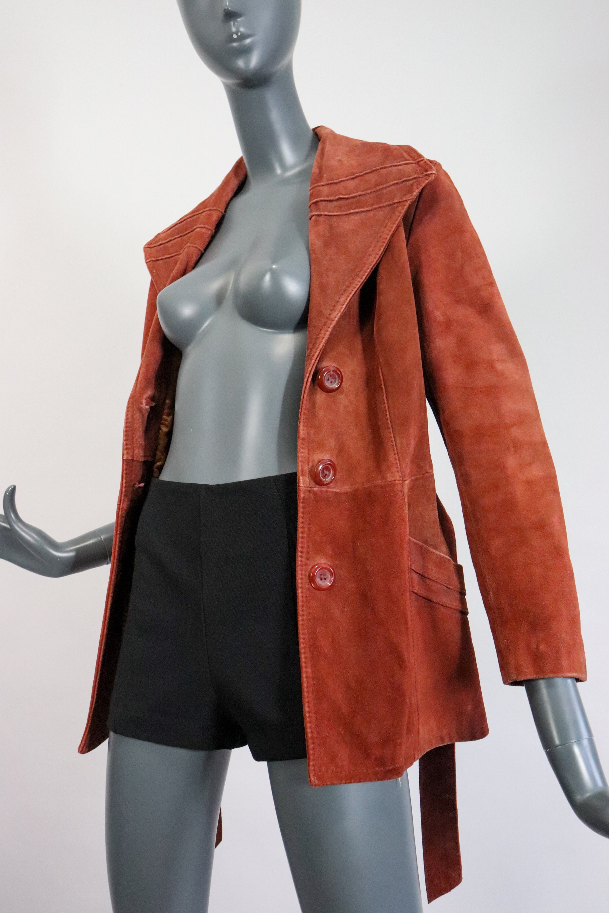 70s Suede Jacket 1970s Fitted Leather Coat Warm Brown Belted | Etsy