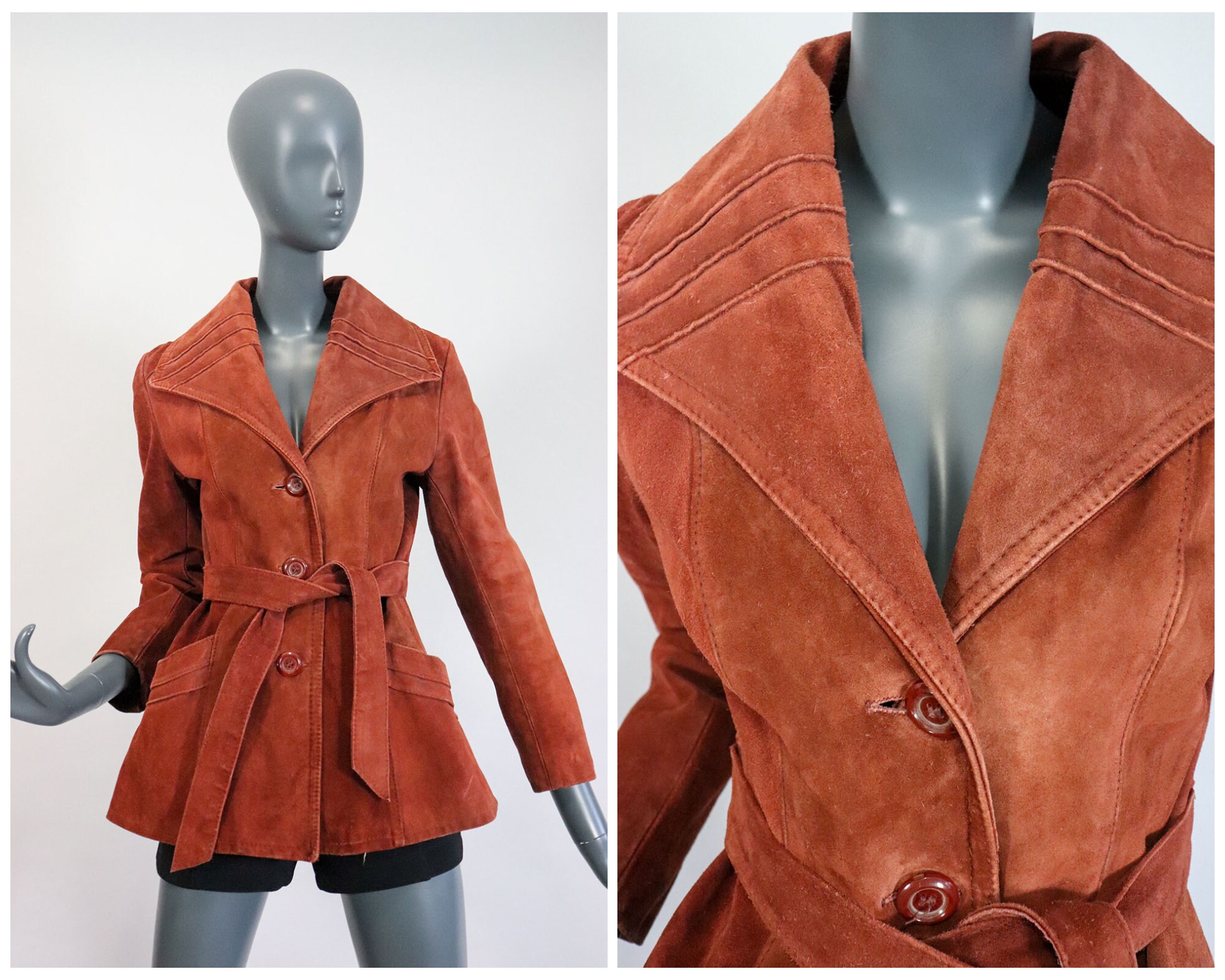 70s Suede Jacket 1970s Fitted Leather Coat Warm Brown Belted | Etsy